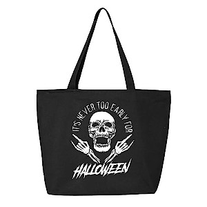 It's Never Too Early for Halloween Trick or Treat Heavy Canvas Tote with Zipper Reusable Shopping Bag Black ZIP 1