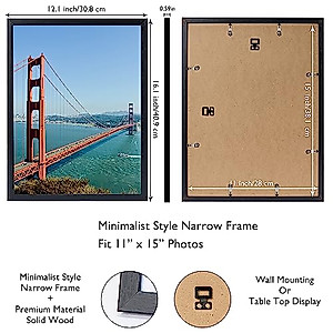 HEYTUYA 11x15 inch Picture Frame Black for Wall Hanging, Poster Frame, Wood Wall Gallery Photo Frame with Durable Shatter Resistant Plexiglas, Black