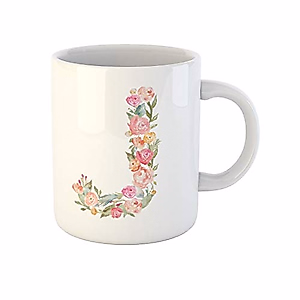 Awowee Coffee Mug Watercolor Monogram Letter J Made of Flowers Alphabet Colorful 11 Oz Ceramic Tea Cup Mugs Best Gift Or Souvenir For Family Friends Coworkers