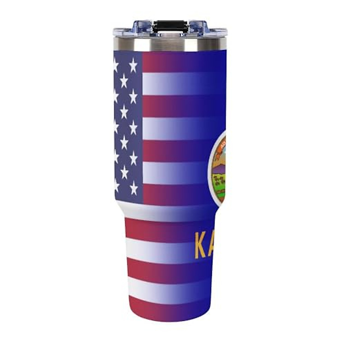 U.S.A Kansas State Flag 40oz Water Bottle Double Wall Insulated Tumbler with Handle Leakproof Travel Mug Light Rose Red-style