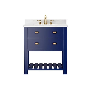 PULLAFUN Vanity Sink Combo Featuring a Marble Countertop, Bathroom Sink Cabinet and Home Decor Bathroom Vanities, Blue, 30 inch Vanity with Sink