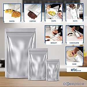 Seepace 100 Mylar Bags for Food Storage with Oxygen Absorbers 400cc(10 pack of 10) - 1 Gallon (30pcs) - 1 Quart (30pcs) - 1/2 Pint (40pcs) - 10 Mil Thick - 112 Labels - 10 Sealing Clips for Mylar Bags