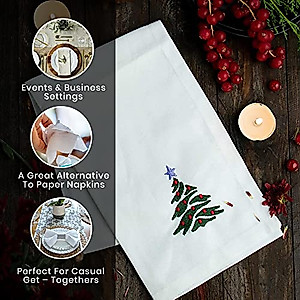 Cotton Carnival Dinner Napkins, Made with Pure Cotton, Christmas Tree Embroidered of Size 43Cm X 43Cm, Set of 6 Napkins Soft and Comfortable - Durable Quality