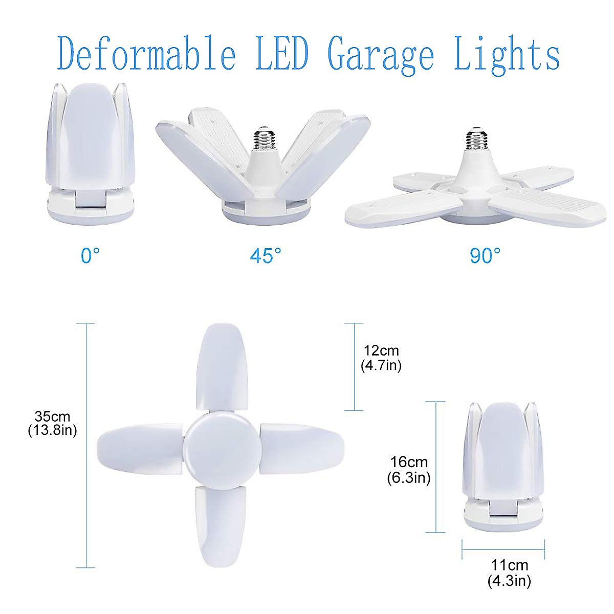 LED Garage Lights 2 Pack, Tribright Garage Ceiling Lighting 6000LM, 60W E26 / E27 Daylight Lamp with 4 Adjustable Panels for Garage, Workshop, Warehouse, Workbench, Barn, Warehouse, Shop, Basement