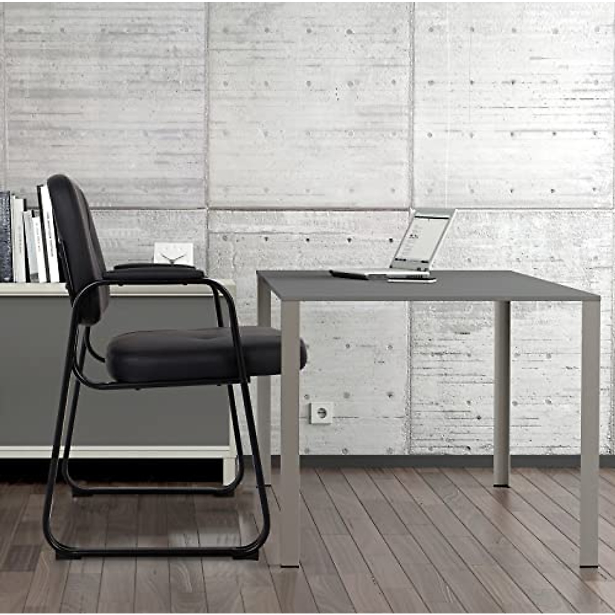 CLATINA Office Reception Guest Chair with Bonded Leather Padded Arm Rest Modern Style for Waiting Conference Room Black 4 Pack