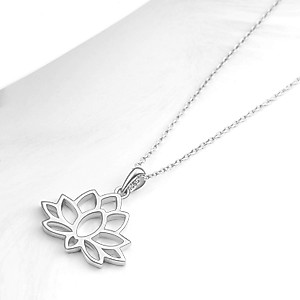YFN Sterling Silver Open Lotus Flower Pendant Necklace Women Yoga Necklace for Women (Silver)