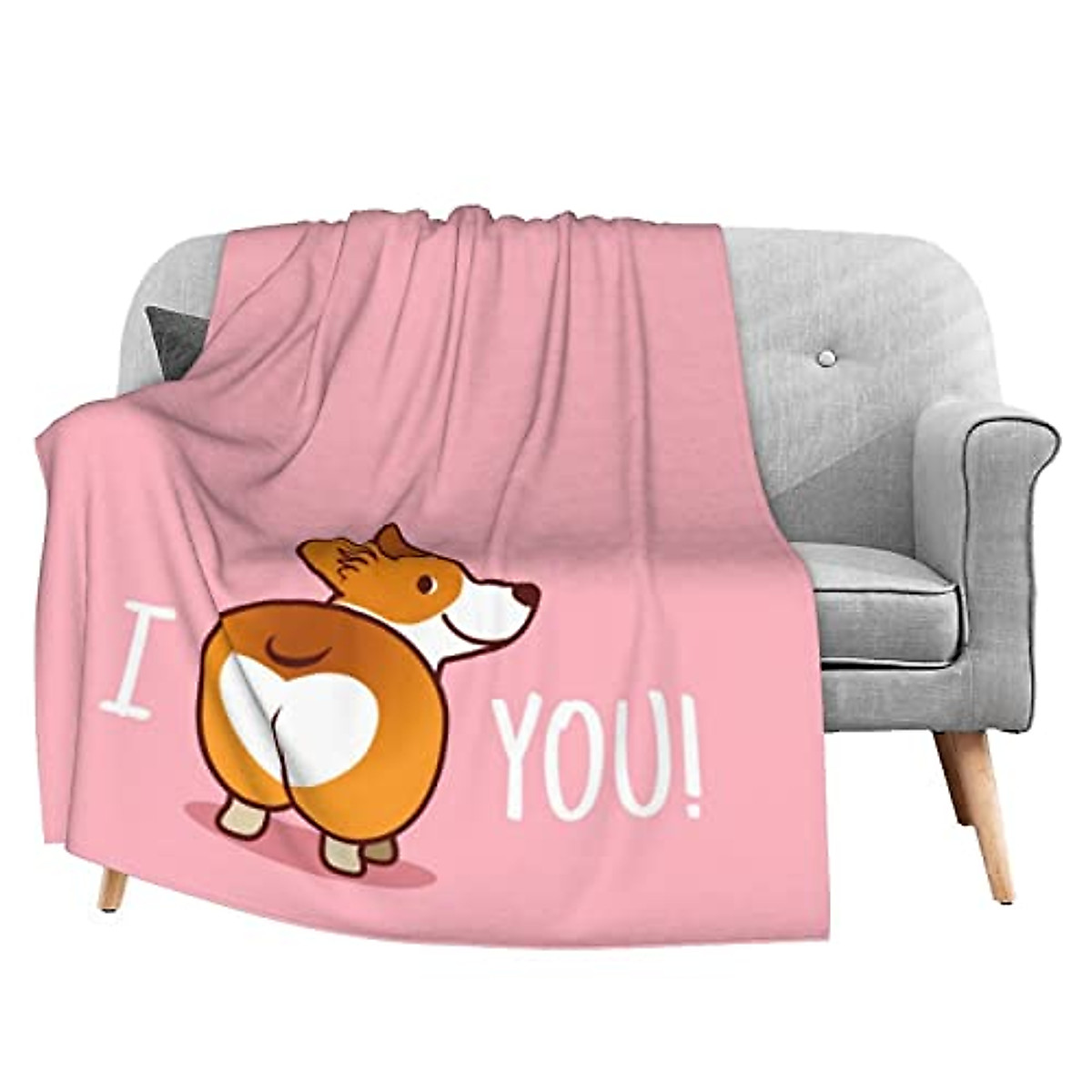 FeHuew Pink Cute Corgi I Love You Soft Throw Blanket 40x50 inch Lightweight Flannel Fleece Blanket for Couch Bed Sofa Travelling Camping for Kids Adults