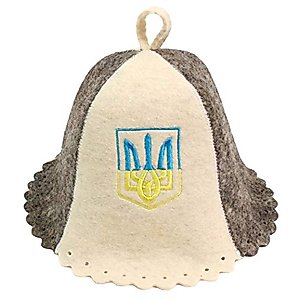 PetriStor Embroidery Ukrainian Hat Coat of Arms Tryzub - Hats Sauna Hat for Men - Ukraine Sauna Hat for Men - Banya hat - Natural Felt - Sauna Hat Finnish - Wool Sauna Hat for Men
