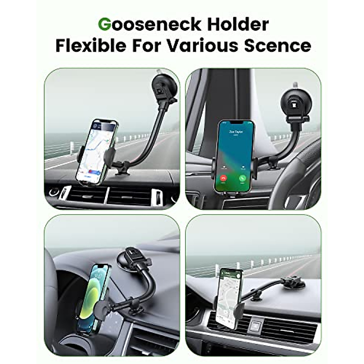 APPS2Car Suction Cup Phone Holder for Car 7" Windshield Dashboard Windows Car Phone Mount Gooseneck Truck Cradle with Strong Suction Compatible with iPhone 13/13 Pro Max, Samsung and All 4-7" Devices