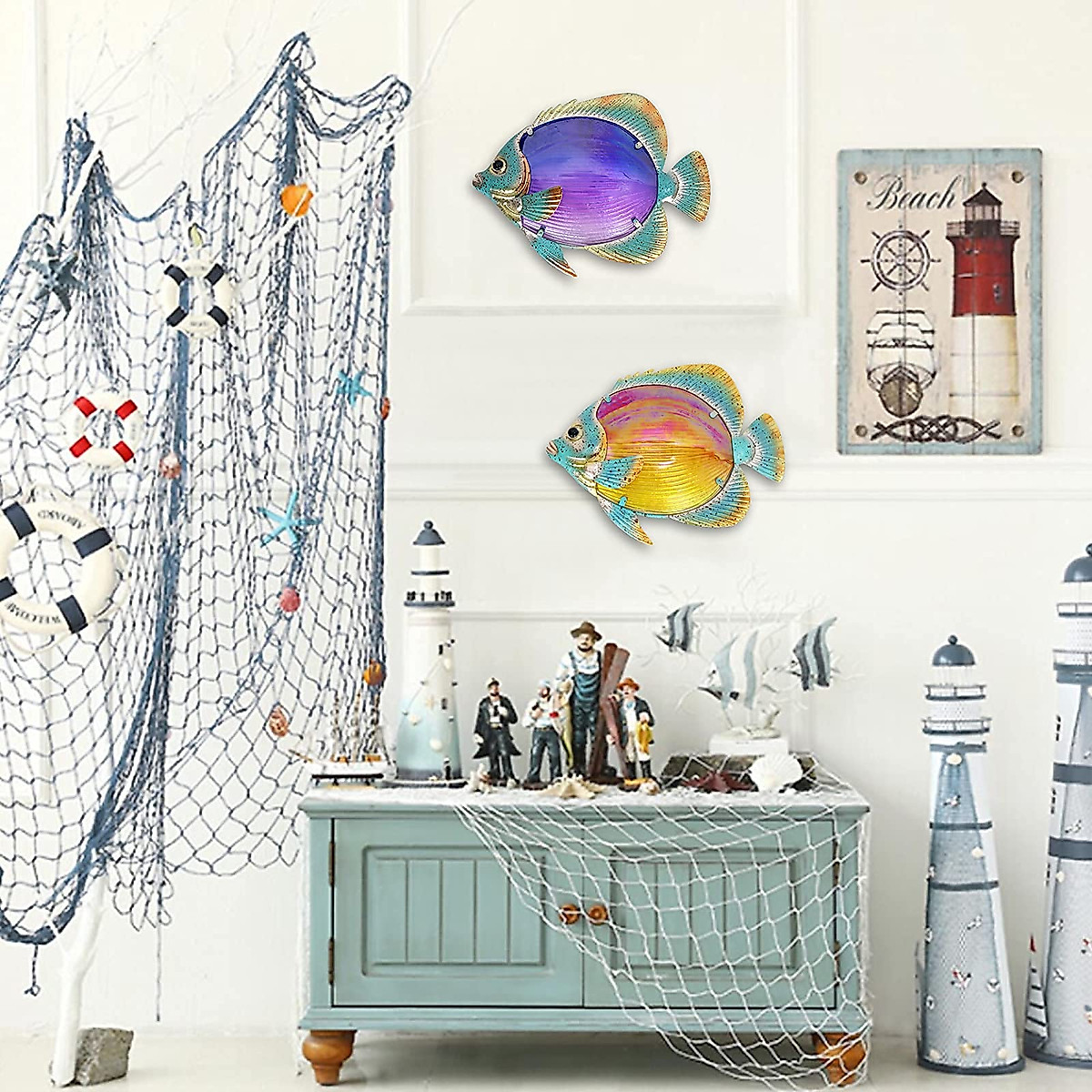 LIFFY Metal Fish Wall Decor 2Pack Handmade Glass & Metal Fish Wall Art for Living Room Bedroom Bathroom Pool Pretty Gift Idea Make Your Home Unique