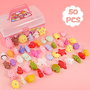 Aeyohni 50 Pcs Squishies Mochi Squishy Toys for Kids Party Favors Stress Relief Fidget Toys Classroom Prizes Birthday Christmas Easter Valentine's Day Gift for Kids Girls Kawaii Mini Squishy Toys
