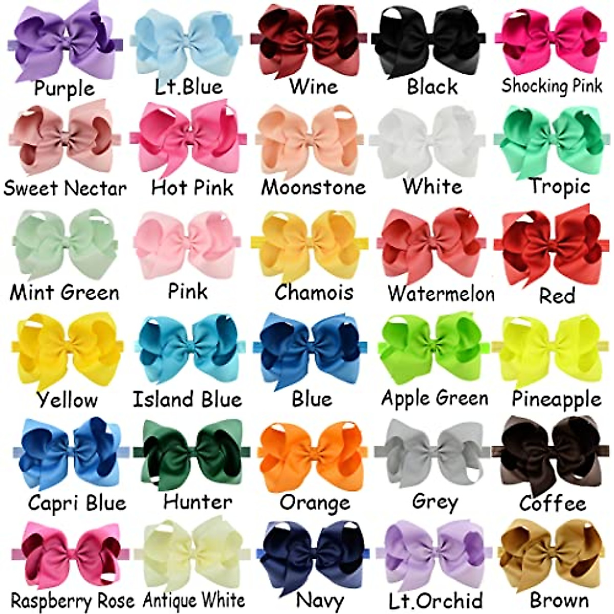 WillingTee 6 Inch 30 Colors Boutique Grosgrain Ribbon Hair Big Bows Headbands for Baby Girls Infants Toddler Kids Teens and Children
