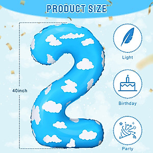Lunmon 40 Inch Large Number 2 Balloon Blue Clouds Number Balloon Story Birthday Balloons Toy Inspired Story Party Supplies for 2nd Birthday Party Baby Shower Story Birthday Decorations for Kids
