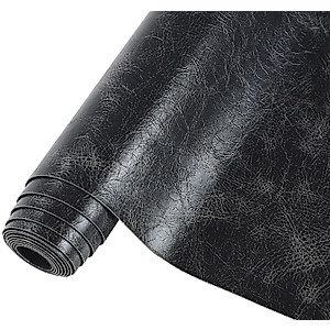 CDY Marine Vinyl Fabric,Soft Waterproof Synthetic PU Fabric Material 1.1mm Thick 54" x 36"Upholstery Faux Leather Fabric for Upholstery Muscle Car,Furniture, Sofa (Black Gray)