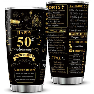 Delsakhula Happy 50th Anniversary Wedding Gifts for Men Women 50th Anniversary Tumbler 50 Years Wedding Gifts for Couple Wife Husband Back in 1973 Stainless Steel Vacuum Insulated Tumbler 20 oz