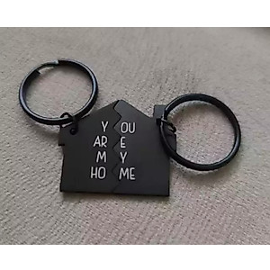 Couples Keychain 2 pcs You Are My Home Keyring for Couples Girlfriend Boyfriend Friend gift (Black(Home))