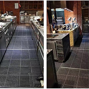 Anti-Fatigue Rubber Floor Mat - NANBOWANG Commercial Grade Grease Resistant Non-Slip Recycle Tyre Floor Mats for Restaurant Kitchen Bar Garden Outdoor Wet Area(36"x 36") Black