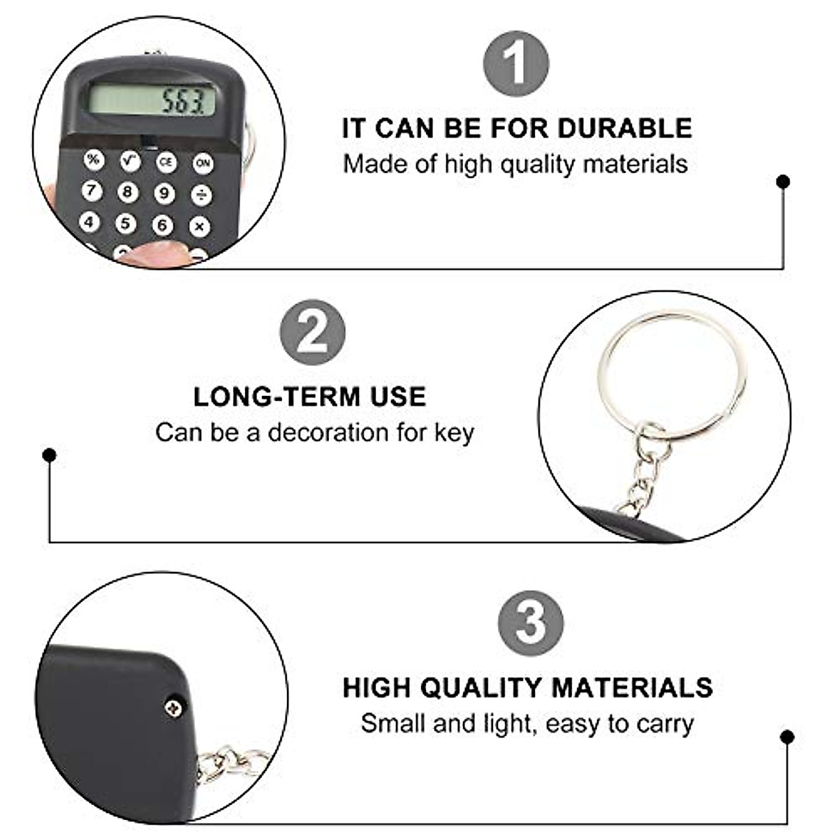 TOYANDONA 2pcs Mini Calculator Keychain Portable Cute Cartoon Calculator Electronic Pocket Calculator with Key Ring for Children Students School Supplies Key Decor (Black)