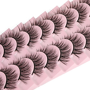 FANXITON False Eyelashes Natural Look Wispy Faux Mink Lashes Fluffy 16MM Cat Eye 3D Fake Eyelashes 10 Pairs Pack