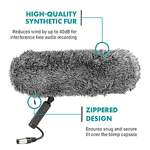 Movo BWS1000 Blimp Wind & Vibration Protection System for Shotgun Microphones - Features 12-point Internal Shockmount, Integrated XLR Cable, Furry Deadcat Windscreen & Grip Handle with Boom Attachment