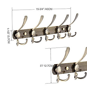 Coat Rack Wall Mounted, Coat Hanger Wall 5 Tri Hooks Heavy Duty Stainless Steel Coat Hook Rail for Coats Towels Purse Robes Keys and Hats(Bronze)