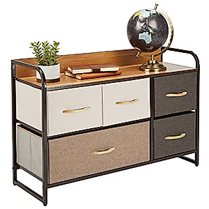 mDesign Wide Dresser Chest with 5 Removable Fabric Drawers - Furniture Storage Unit with Steel Frame and Wood Top for Bedroom, Office, Home Organization - Multi-Color/Espresso Brown