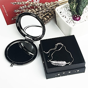 Calyders to My Granddaughter Cute Engraved Personalized Travel Pocket Makeup Mirror(Black), Compact Pocket Mirror & Leaf Bracelet Gifts Box for Granddaughter Birthday,Graduation from Grandpa Grandma
