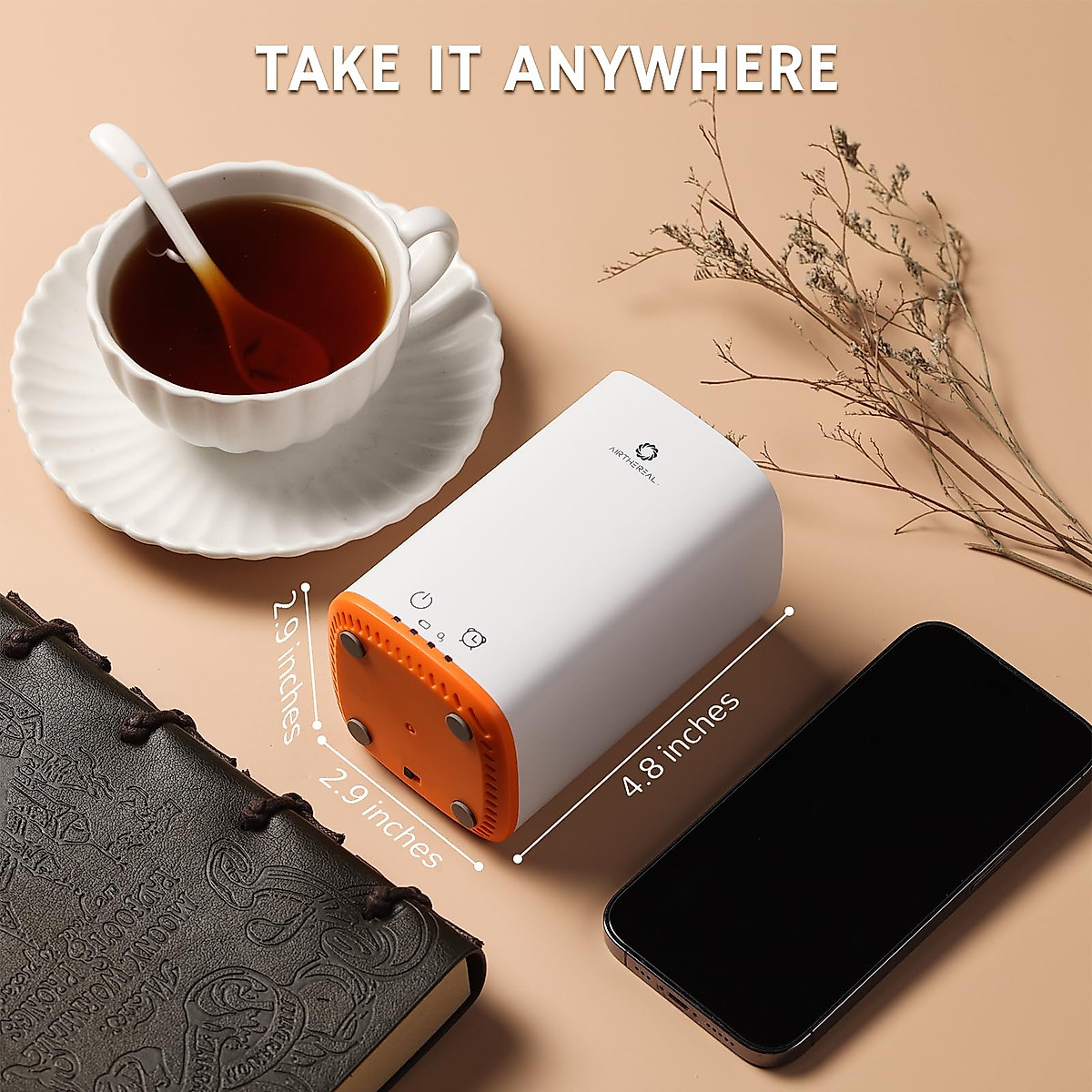 Airthereal PA300-GO Portable Ozone Generator - Cordless Battery Powered Odor Eliminator for Refrigerator, Car, Travelling, Shoe Cabinet, and Other Small Spaces, White 1-Pack