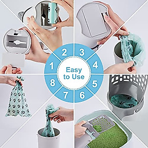 Cat Litter Scooper with Holder, Cat Litter Shovel with Waste Can and Refill 135 Bags(9 Boxes of 15 Bags), Large Capacity Cat Scooper Portable Litter Shovel, Cat Litter Sifter Scoop System with Bags