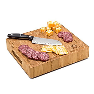 Small End Grain Bamboo Cutting Board | Professional, Butcher Block | Non-Slip Rubber Feet