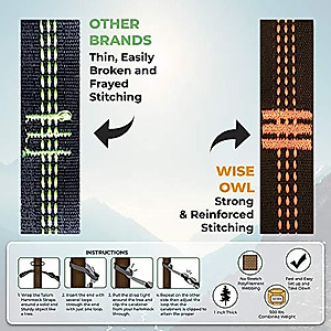 Wise Owl Outfitters Talon Hammock Straps - Combined 20 Ft Long, 38 Loops W/ 2 Carabiners - Easily Adjustable, Tree Friendly Must Have Gear for Camping Hammocks Like Eno Blue Stitching