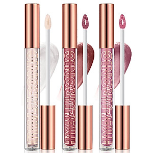 LANGMANNI Hyaluronic Acid Lip Gloss Set(3Pcs),Shimmer & Long Lasting Smooth Texture Gloss For Lips Plumping,Moisturizing And Brightening. 0.1oz/pc (#1+#2+#3)