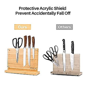 Secura Magnetic Knife Block, Bamboo Knife Stand, Double Side Knife Holder, Kitchen Multifunctional Storage with Transparent Acrylic Protection Shield,12 inch