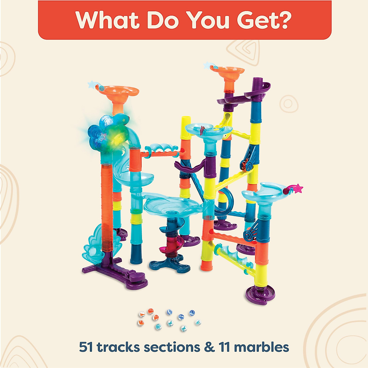 B. toys- Marble Run Toy Set- Developmetal STEM Toy- 62 Piece Educational Building Toy with Lights & Sound- 3 Years +