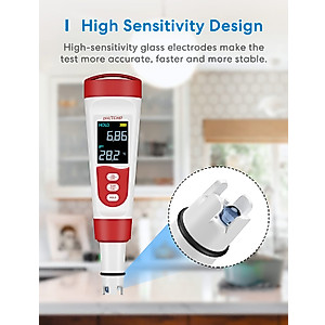 meross PH Meter, Digital PH Meter for Water Hydroponics with ATC, IP67 PH/Temp 2 in 1 Tester Pen with 0-14 PH Measurement Range, 0.01PH High Accuracy Mini Pen for Pool, Drinking Water and Aquarium