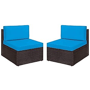 Devoko 2 Pieces Patio Furniture Sets All-Weather Outdoor Sectional Armless Sofa (Blue)