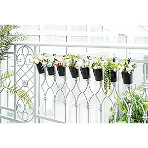Dahey 10 Pcs Hanging Flower Pots Metal Iron Bucket Planter for Railing Fence Balcony Garden Home Decoration Flower Holders with Detachable Hooks, Black, 4 Inches