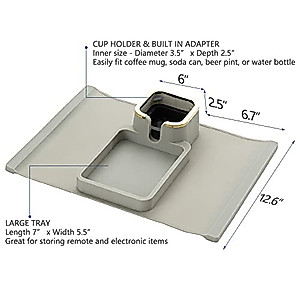 Couch Cup Holder Tray, Elimiko Silicone Anti-Spill and Anti-Slip Couch Drink Holder, Strong and Weighted Phone/Remote/Snacks Sofa Cup Holder, Gifts for Mom, Dad, Husband, Grandma, Grandpa (Griege)