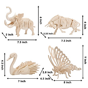 JOYIN 8 Pcs DIY Kids 3D Wooden Puzzles, Animals Brain Teaser Puzzles, Kids Arts and Crafts, Indoor Activity, Non-Toxic Plywood with Grooved Edges, Christmas Fun Gifts Classroom Prize