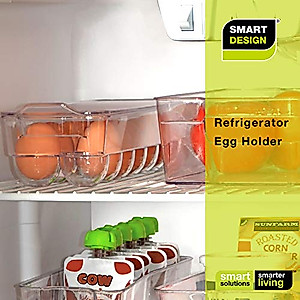 Smart Design Stackable Egg Holder for Refrigerator – Set of 4, Holds 32 Eggs Total, 15 x 4 in. – Egg Holder with Handle and Lid for Easy Fridge Organization and Storage – Made with BPA-Free Plastic
