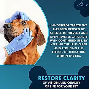 NOVEHA Cataract Drops for Pets | Advanced Lanosterol Solution + NAC | Therapeutic Eye Lubricating Drop for Dog & Cats | Improve Vision Clarity, Health & Dryness, Pink Relief in Animals (2 x 10 mL)