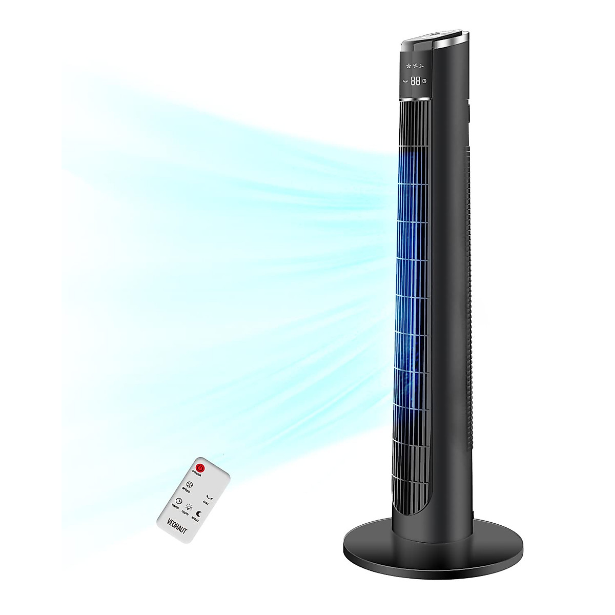 Portable Electric Oscillating Tower Fan with 12H Timer, LED Display and Remote Control 36‘’Quiet Bladeless Fan with 3 Modes for Bedroom, Living Rooms and Office use