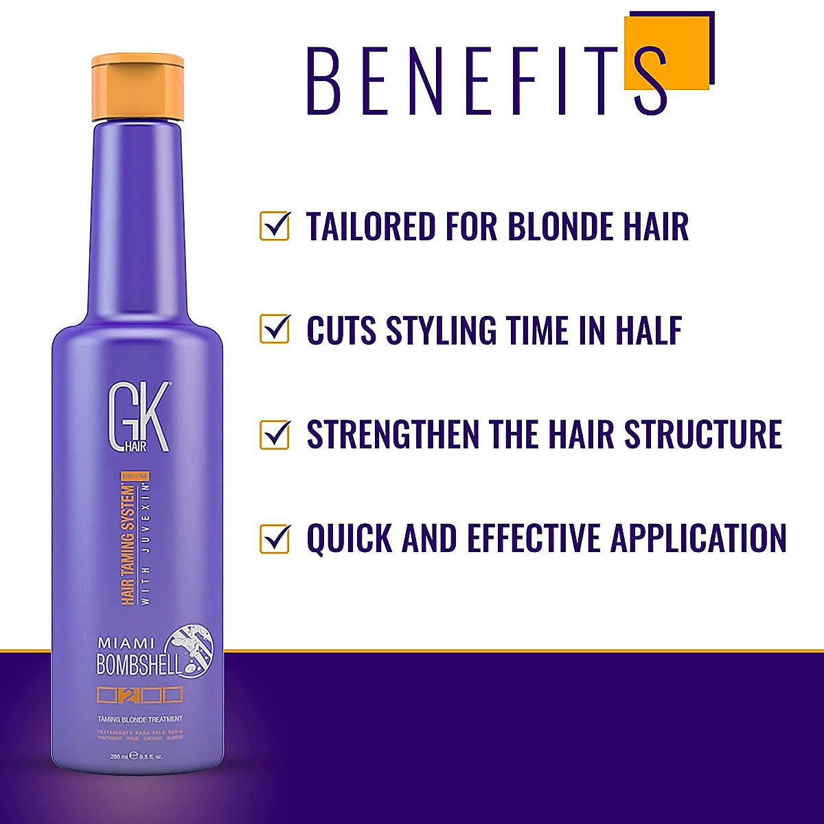 GK HAIR Global Keratin Miami Bombshell 9.5 Fl Oz Taming Blonde Purple Treatment - Hair Smoothing Toning Blowout Treatment Series Straightening Professional Results Removes Yellow Orange Brassy Tones