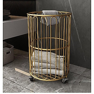 Rolling Hamper with Wheels, 360° Laundry Hamper with Wheels, Metal Laundry Basket, for Living Room, Bathroom, Closet or Bedroom (Color : Gold)
