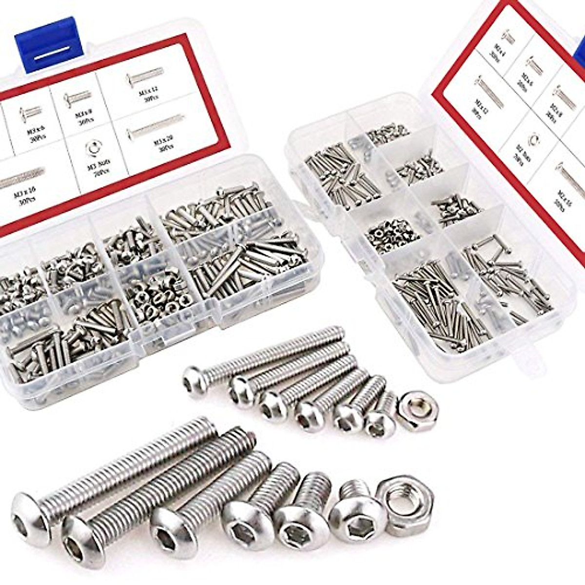 Hilitchi 500-Piece M2 M3 Hex Socket Button Head Cap Bolts Screws Nuts Assortment Kit Stainless Steel