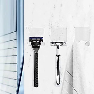 Wjwumha 2pcs Razor Holder for Shower, Self-Adhesive Wall Mount Shaver Holder Bathroom Acrylic Towel Loofah Organizer