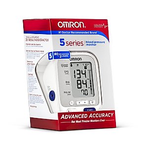 Omron 5 Series Upper Arm Blood Pressure Monitor; 2-User, 100-Reading Memory, Soft Wide-Range Cuff, 1 Dr. Recommended by Omron, White, Large