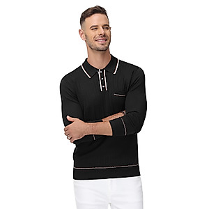 PJ PAUL JONES Mens Vintage Knit Sweater Long Sleeve Lapel Collar Pullover Sweater Black XL