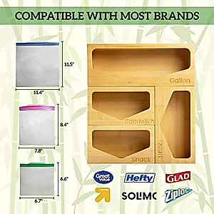 Homelie | Premium Bamboo Ziplock Bag Organizer & Extra Tray - 4 Sizes Bamboo Baggie Storage Organizer for Best Home Kitchen Organization, Drawer and Pantry Sandwich Plastic Bags Containers Organizers