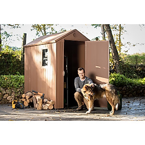 Keter Darwin 4x6 Resin Outdoor Storage Shed Kit-Perfect to Store Patio Furniture, Garden Tools Bike Accessories, Beach Chairs and Lawn Mower, Brown